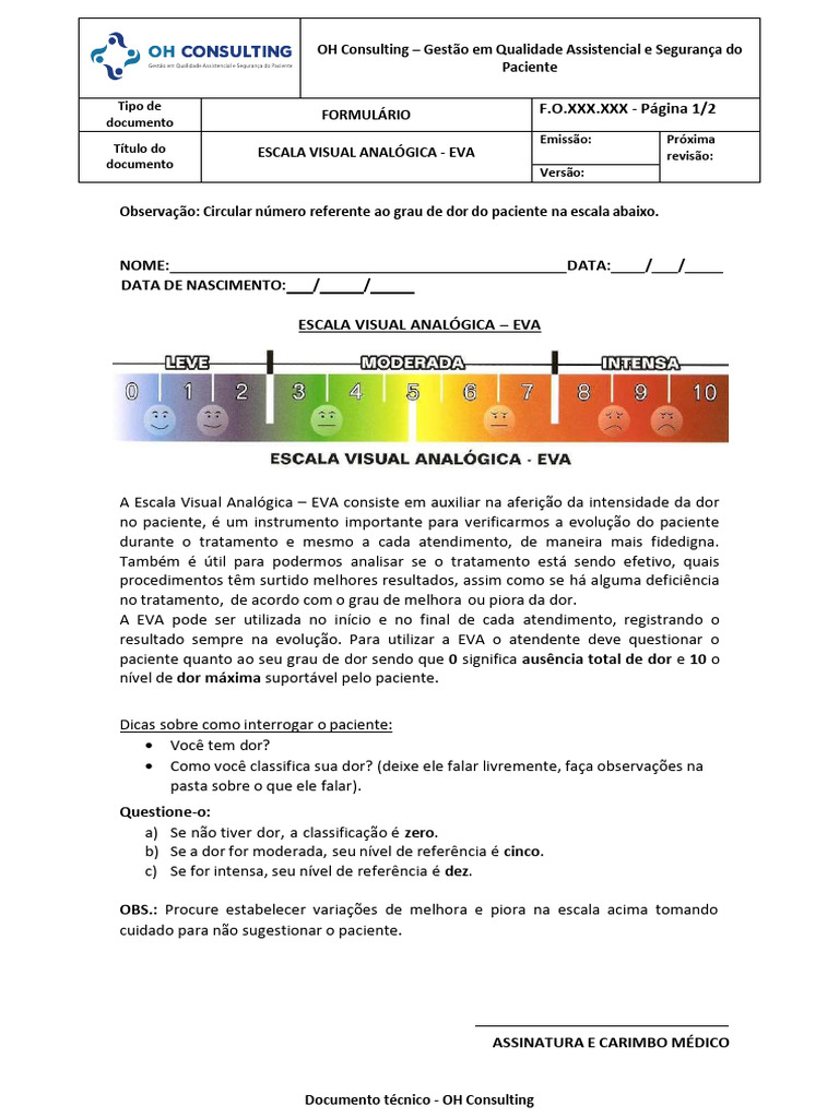 Escala Visual Analógica - EVA para Dor | PDF