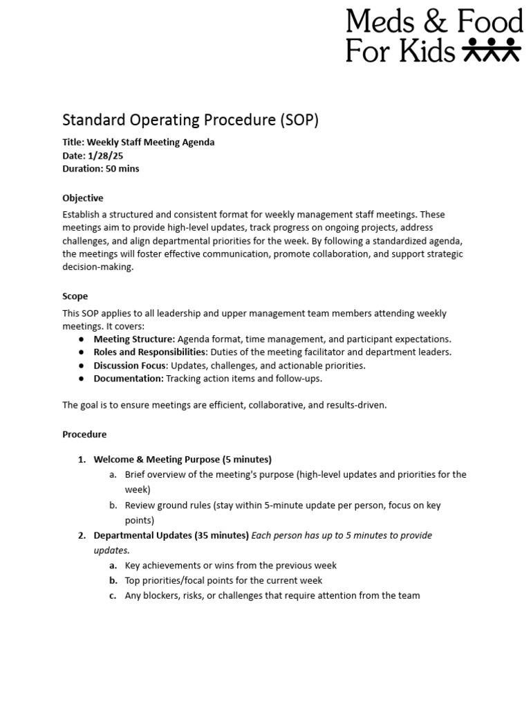 Weekly Staff Meeting SOP Guide | PDF