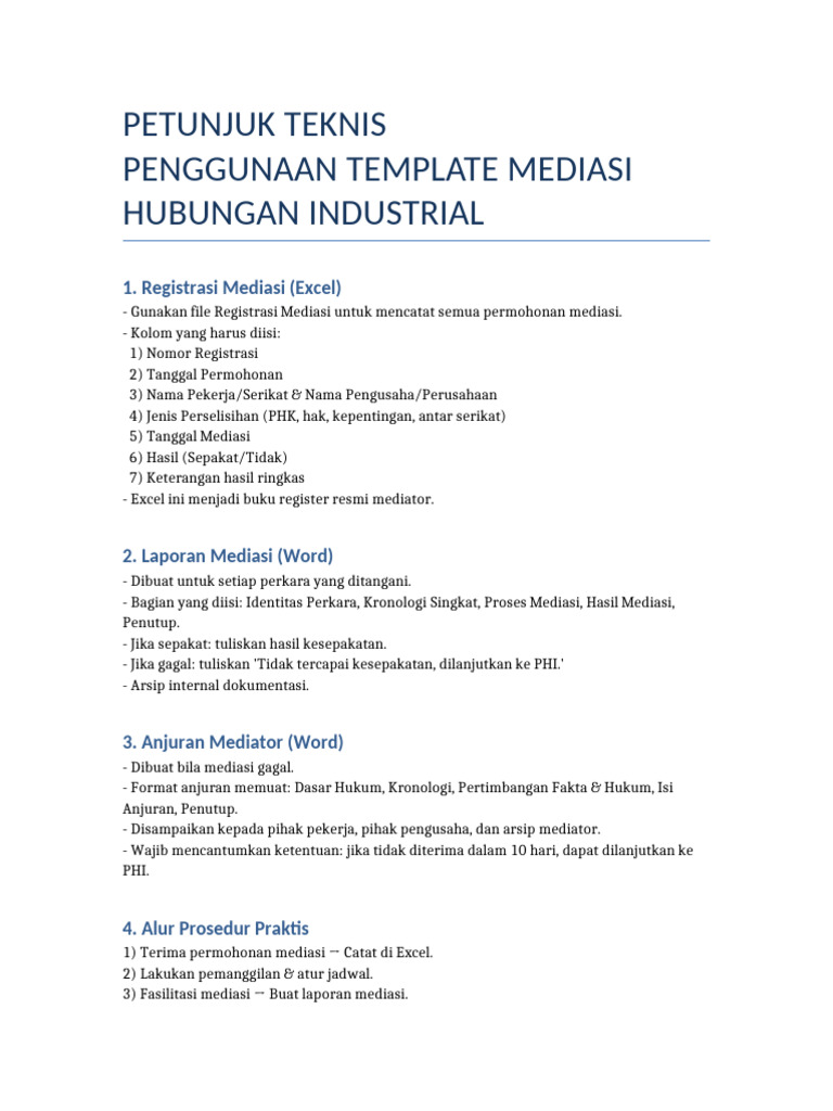Petunjuk Teknis Template Mediasi | PDF