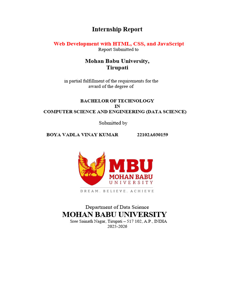 Internship Report Vinay | PDF | Html | World Wide Web