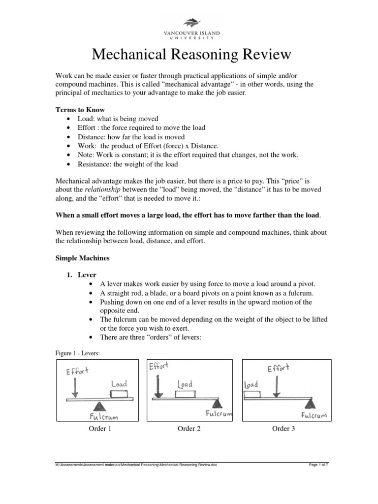 Mechanical Reasoning Review | PDF | Lever | Gear