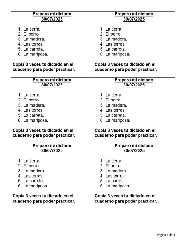 Dictado de palabras para practicar | PDF