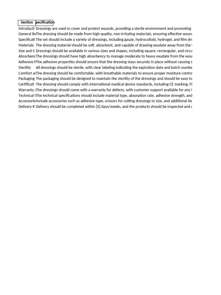 Dressing Tender Specification | PDF