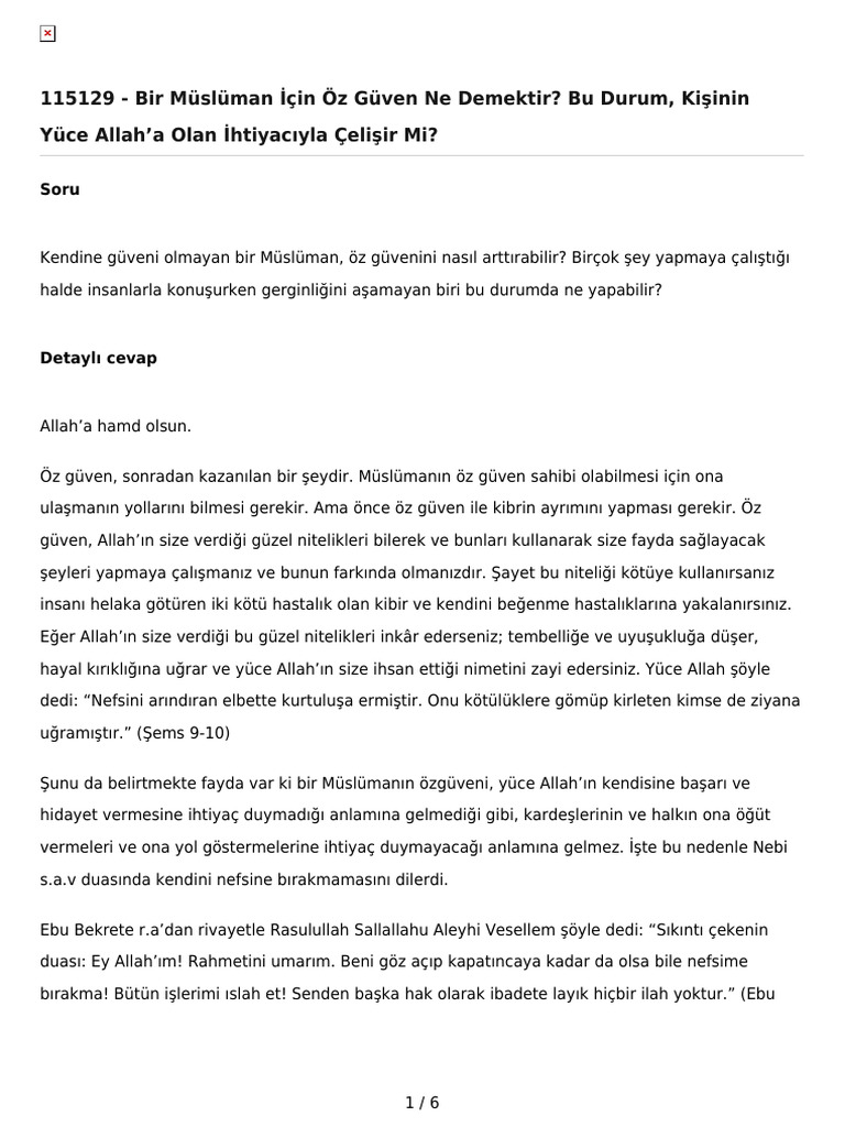 Bir Musluman İcin Oz Guven Ne Demektir Bu Durum Kisinin Yuce Allaha ...