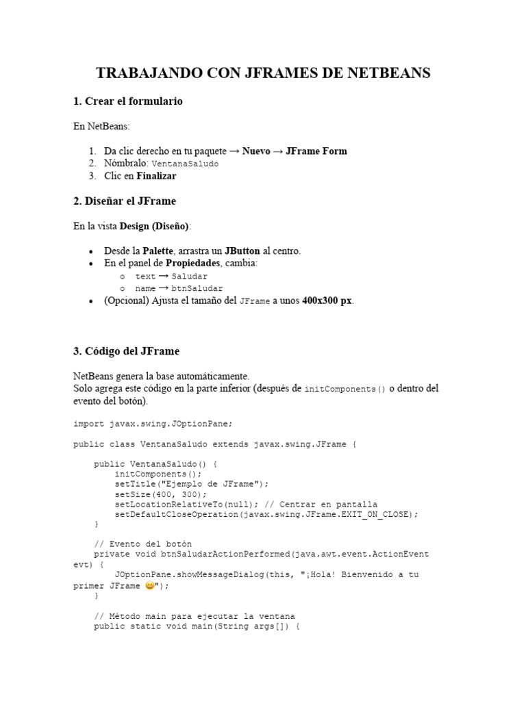 Trabajando Con Jframes de Netbeans | PDF