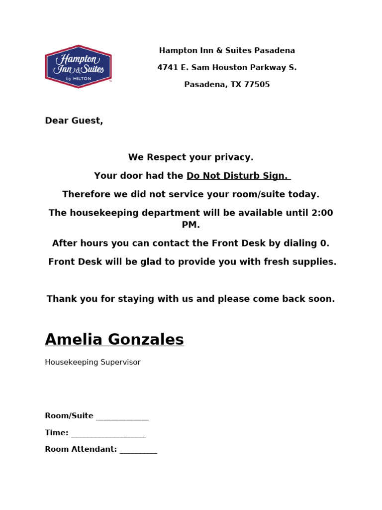 Housekeeping DND | PDF