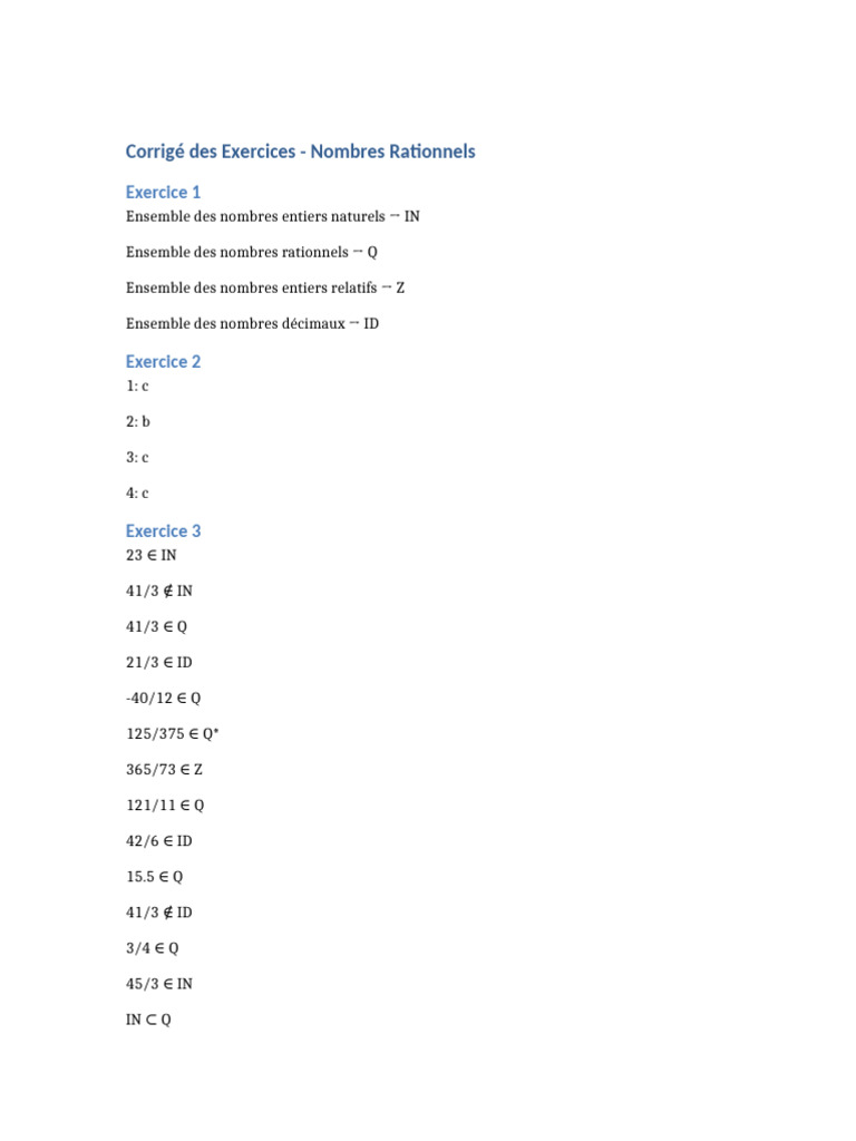 Corrige Nombres Rationnels | PDF