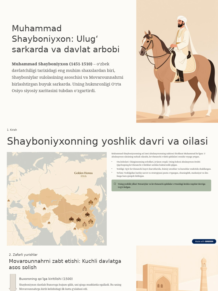 Muhammad Shayboniyxon Ulug Sarkarda Va Davlat Arbobi | PDF