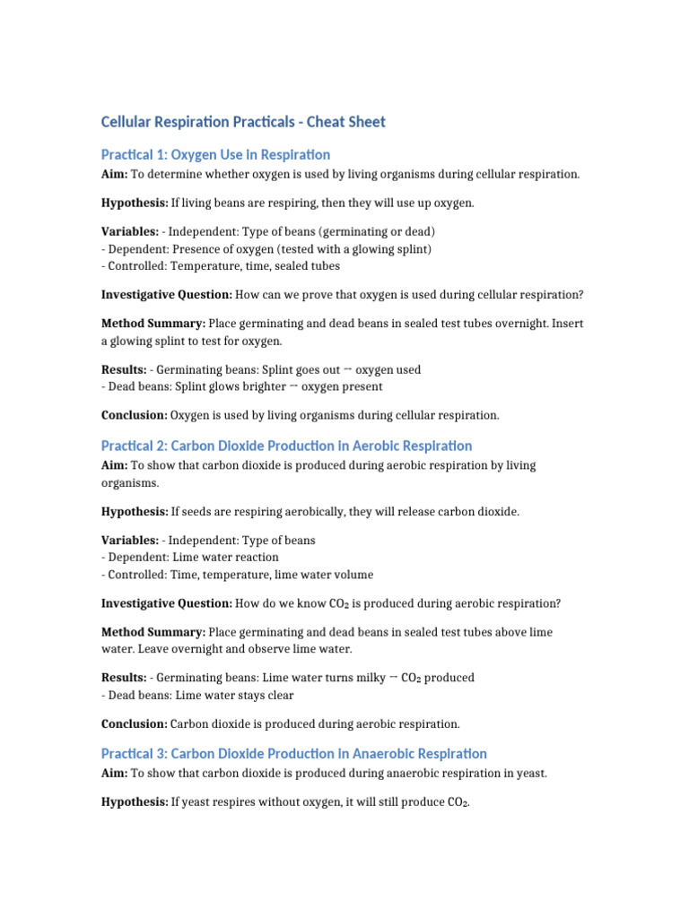 Cellular Respiration Cheat Sheet | PDF