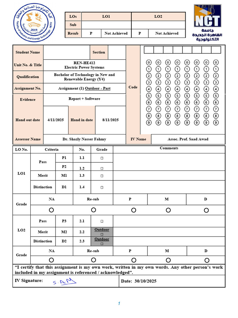 Assignment_1_Electric Power Systems_2025_2026 Final - Outdoor | PDF | Applied Mathematics ...