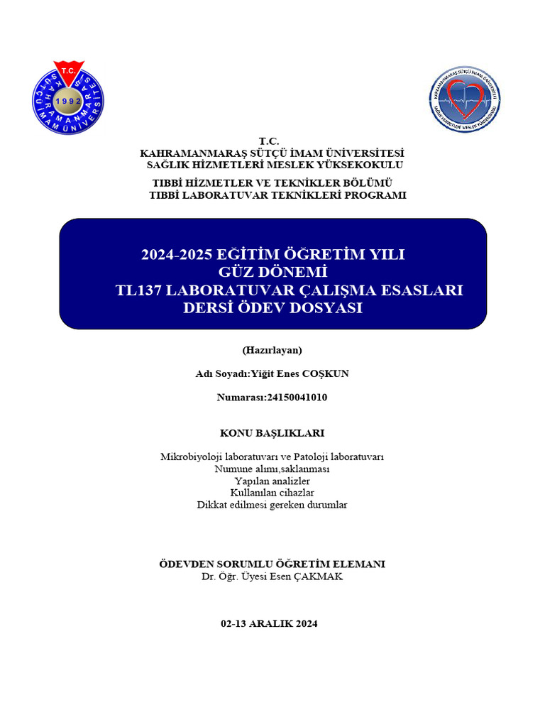 TL-137 Laboratuvar Calisma Esaslari Odev Konulari | PDF