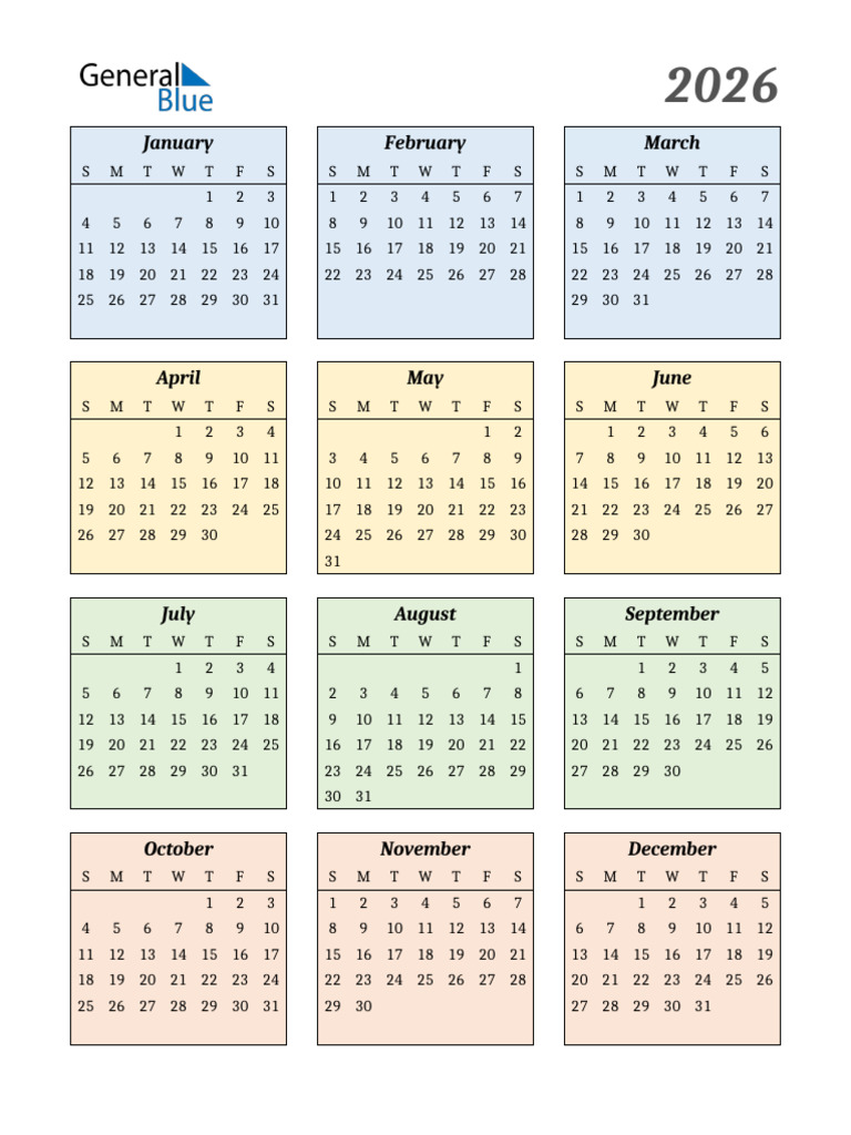 2026 Monthly Calendar Overview | PDF