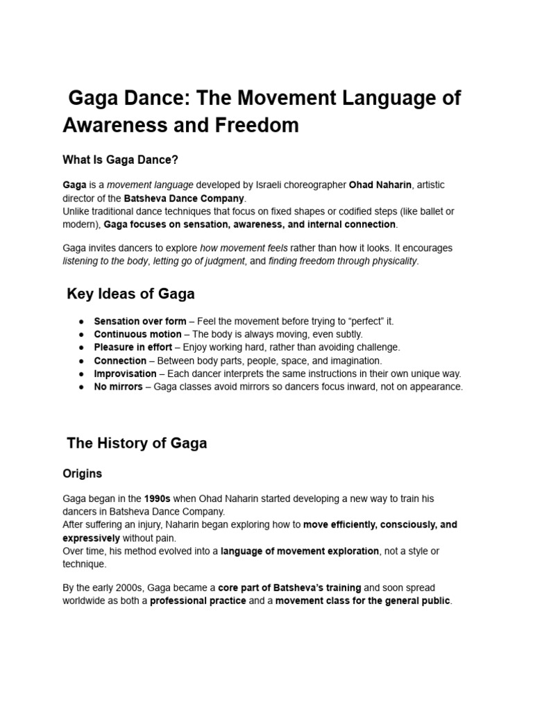 Gaga Dance - The Movement Language of Awareness and Freedom | PDF ...