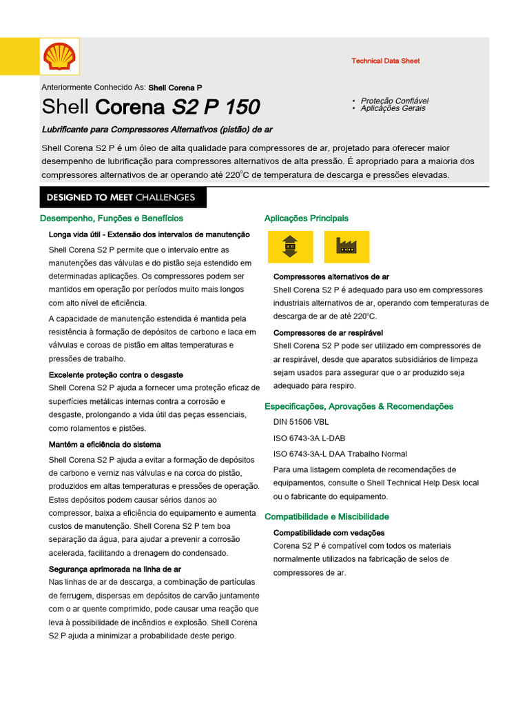 Lubrificante Shell Corena S2 P 150 | PDF | Vestir-se | Pistão
