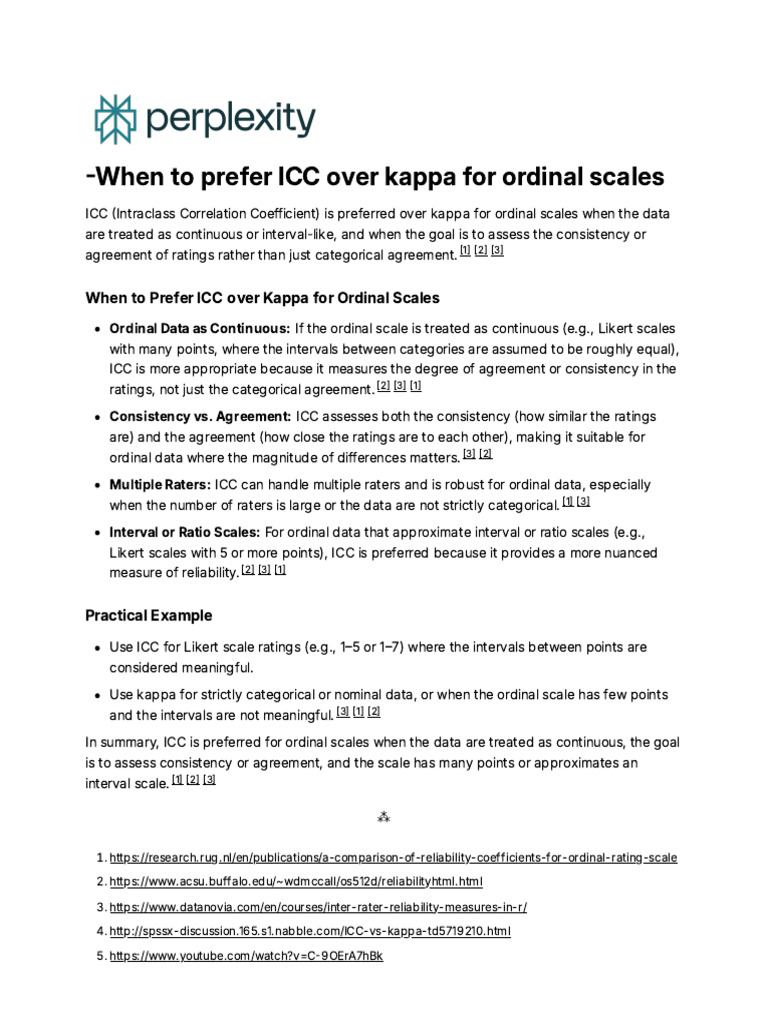 When to Use ICC Over Kappa for Ordinal Data | PDF | Level Of ...