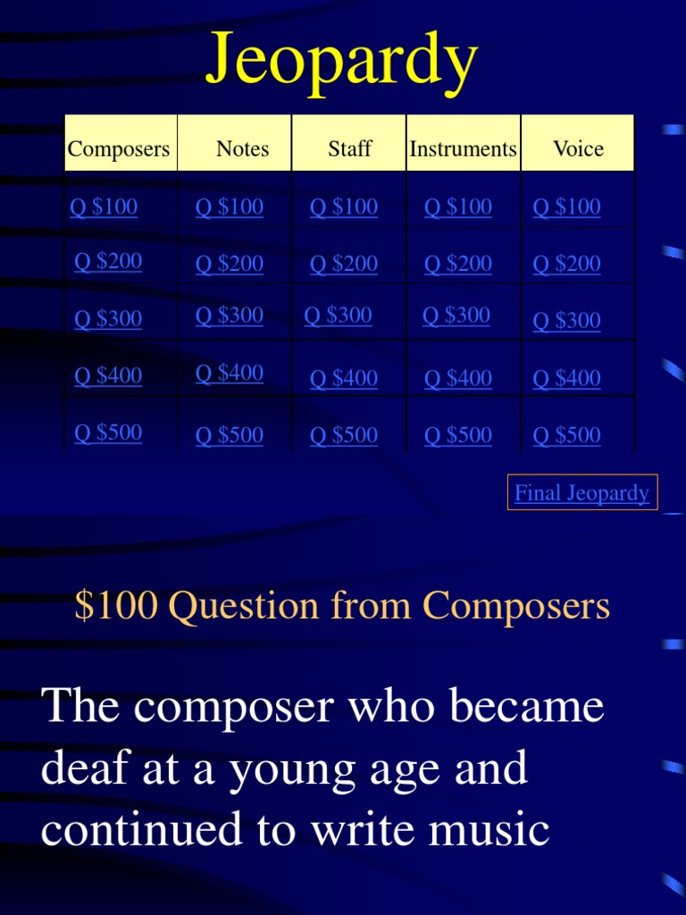 Jeopardy: Composers Notes Staff Instruments Voice | PDF