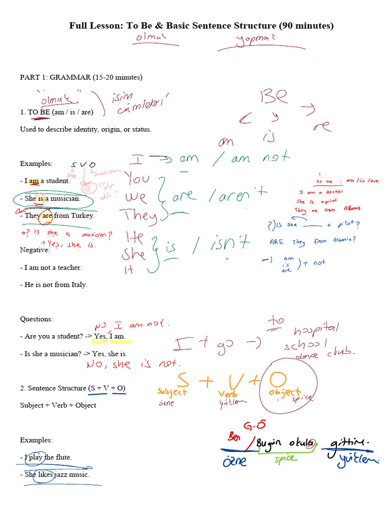 Full Lesson To Be Svo 90min Updated | PDF | Language Mechanics | Grammar