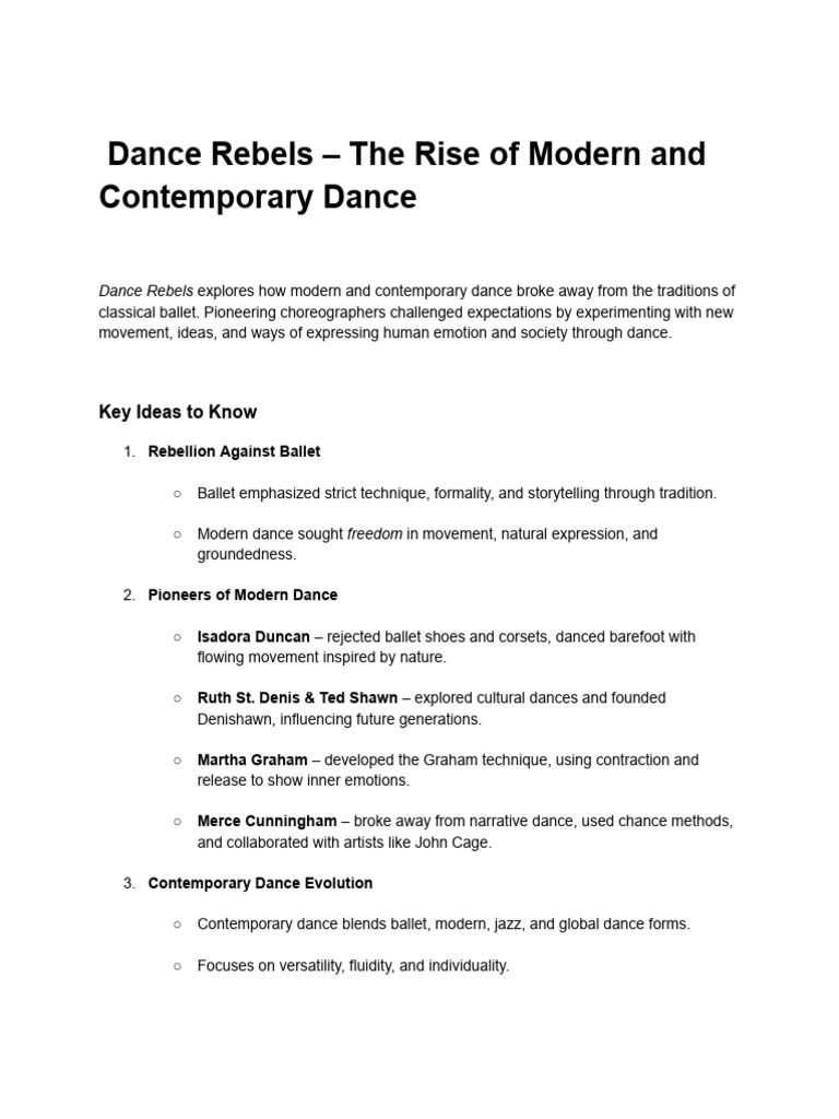 Dance Rebels – the Rise of Modern and Contemporary Dance | PDF | Dances ...
