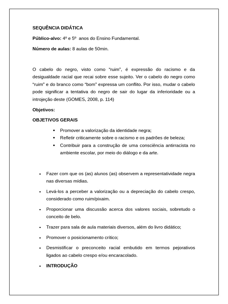 SEQUÊNCIA DIDÁTIC 4 e 5 Ano Fundamental | PDF | Racismo | Discriminação ...