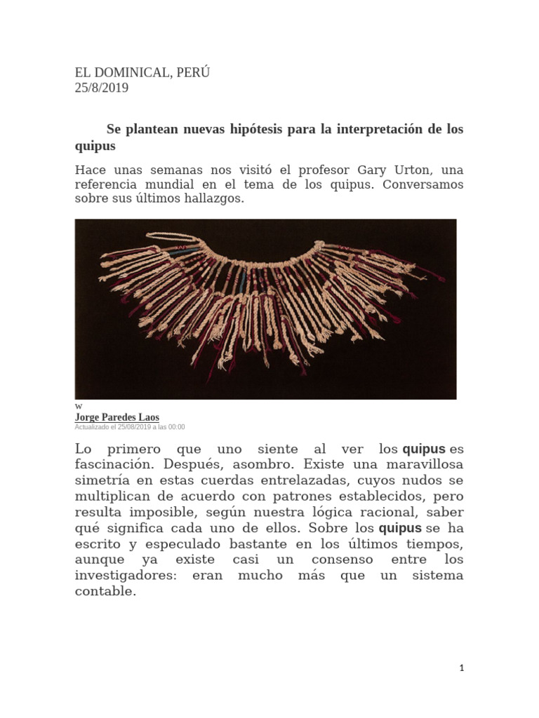 Gary Urton Nuevas Interpretaciones Sobre Los Quipus | PDF