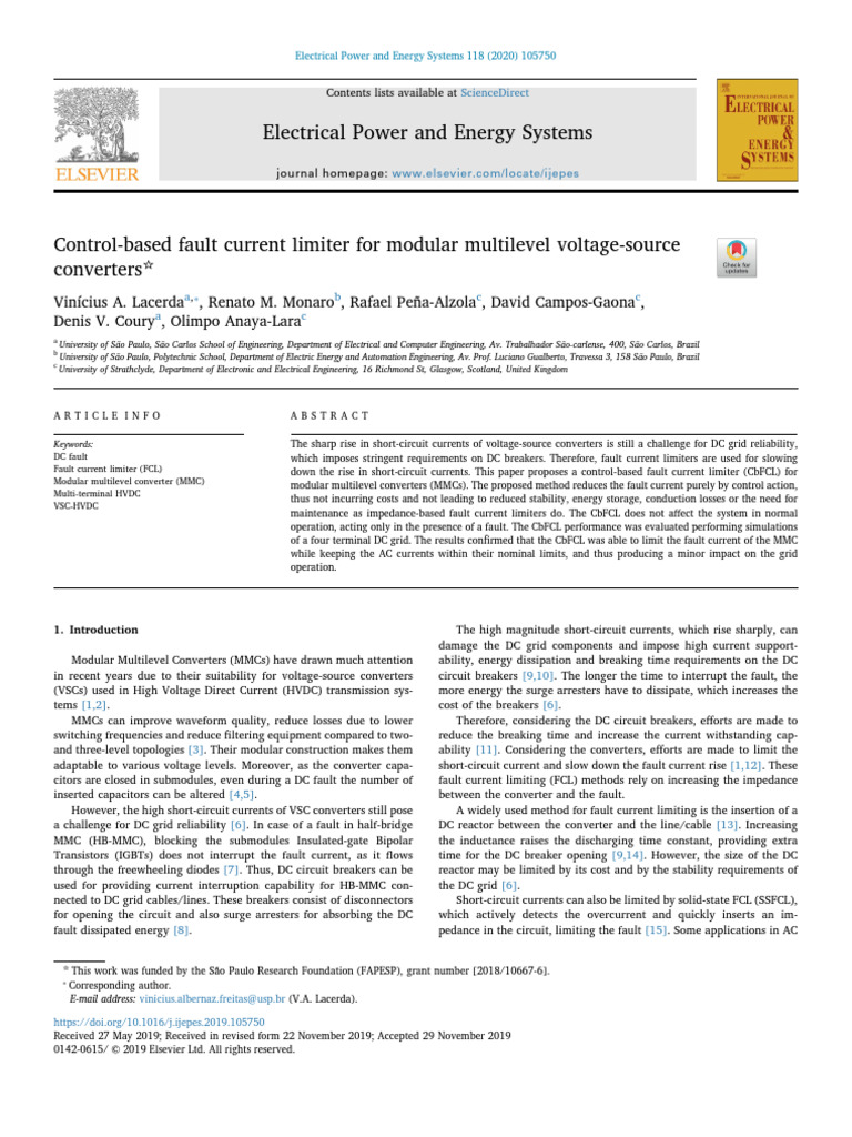 Control-Based Fault Current Limiter For Modular Multilevel Voltage ...