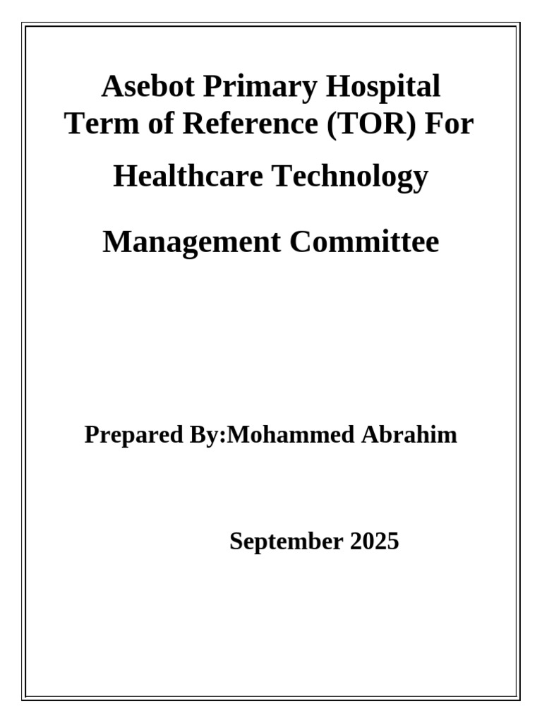 Asebot Hospital Healthcare Tech Management TOR | PDF | Medical Device ...