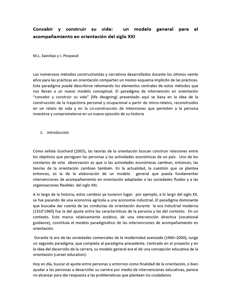 Savickas, M.L., Pouyaud, J.(2013) Concebir y Construir Su Vida_ Un ...