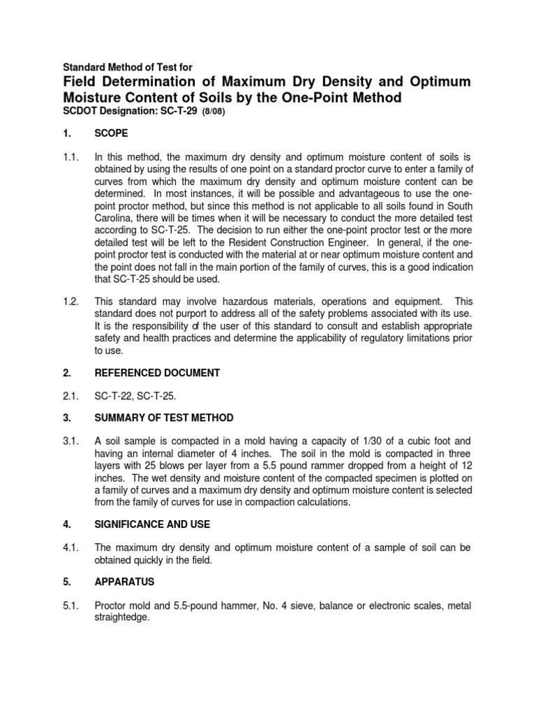 SCT29 Determination of Field Dry Density and Optimum Moisture Content ...