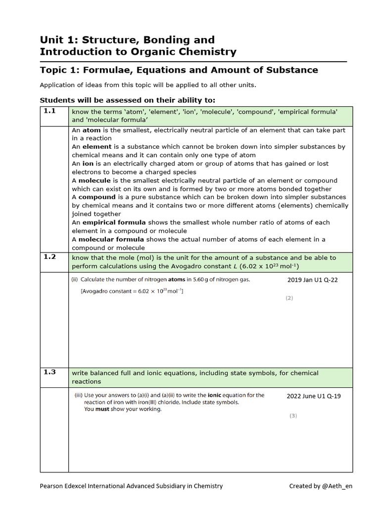 Chemistry AS Level: Structure & Bonding | PDF | Mole (Unit) | Atoms