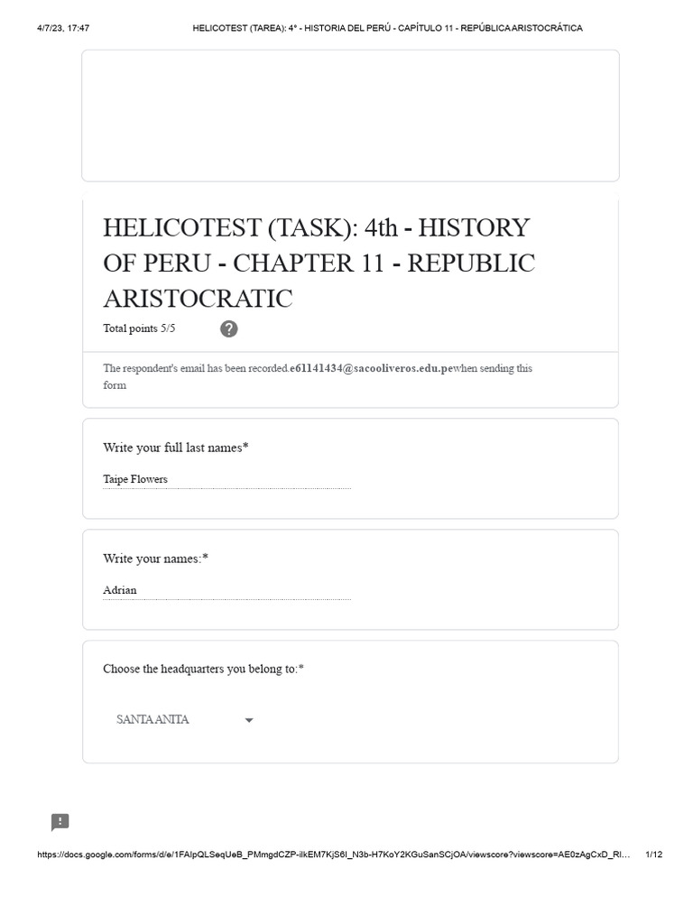 HELICOTEST (TASK) - 4th GRADE - HISTORY OF PERU - CHAPTER 11 ...