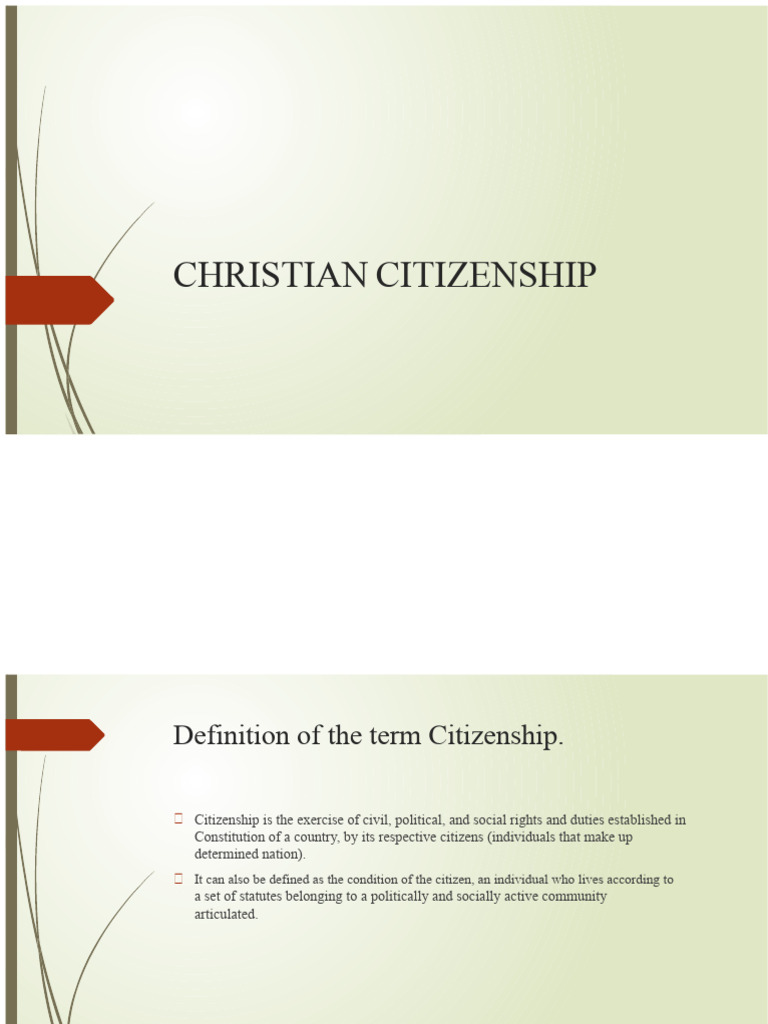 Specialty of CHRISTIAN CITIZENSHIP | PDF | Jesus | Citizenship