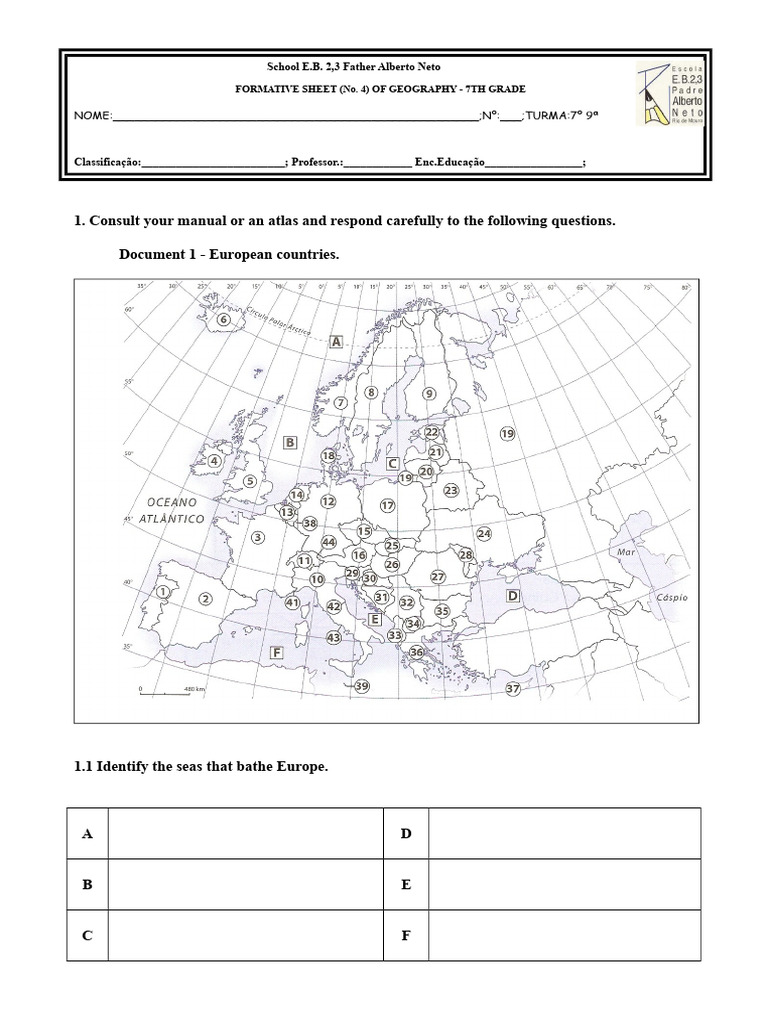 7th Grade Geography Formative Sheet | PDF | Geography | Cartography