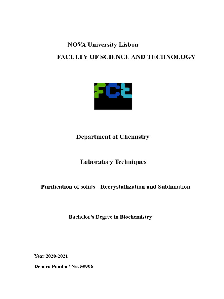 Report On Solid Purification - Recrystallization and Sublimation | PDF ...