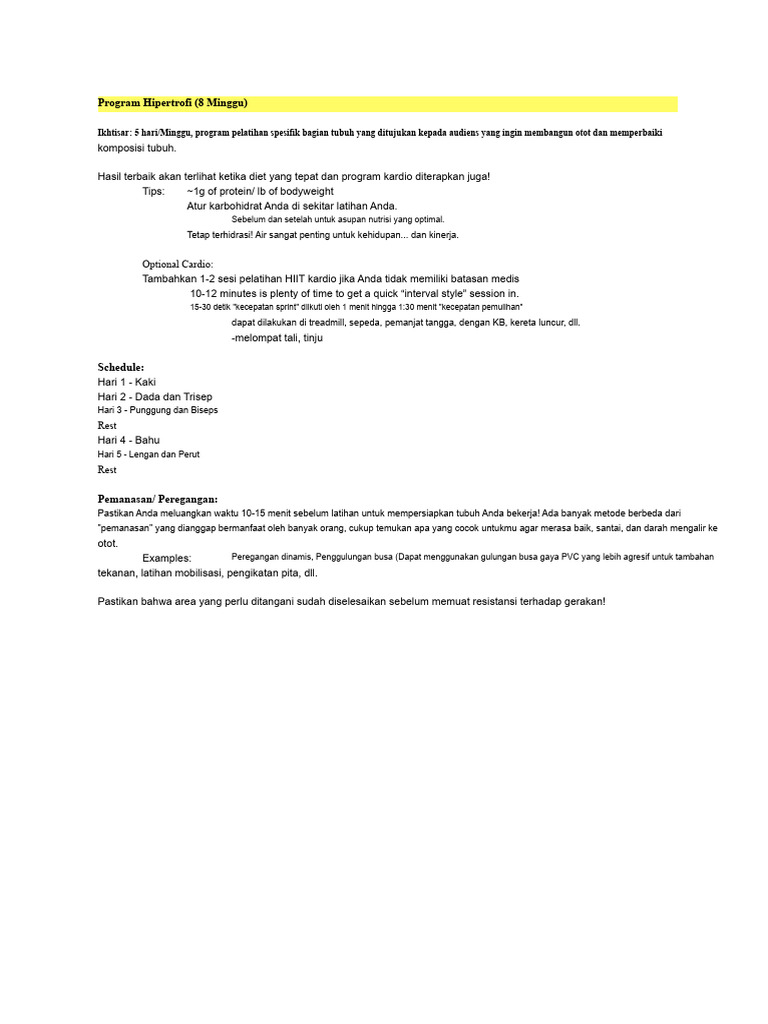 Program Hipertrofi 8 Minggu untuk Otot | PDF