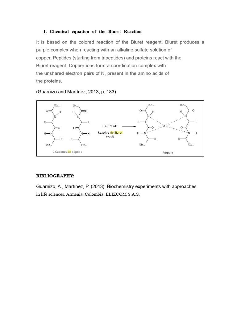 Chemical Equation of The Biuret Reaction | PDF