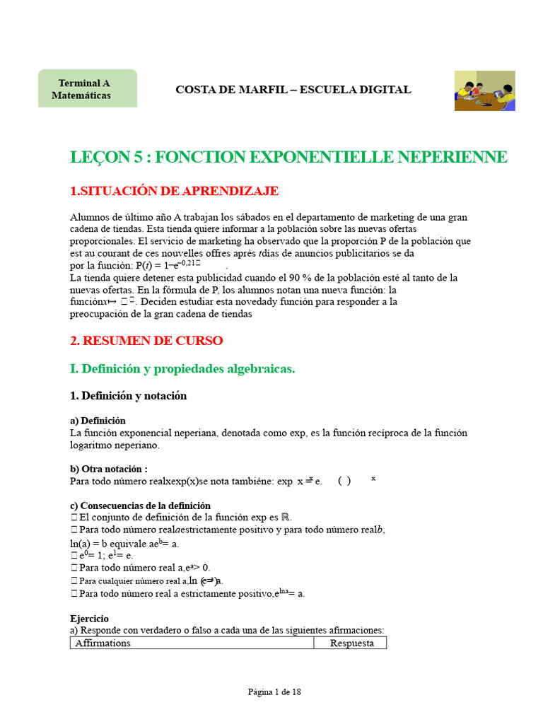Función Exponencial Neperiana: Propiedades y Ejercicios | PDF | Función ...