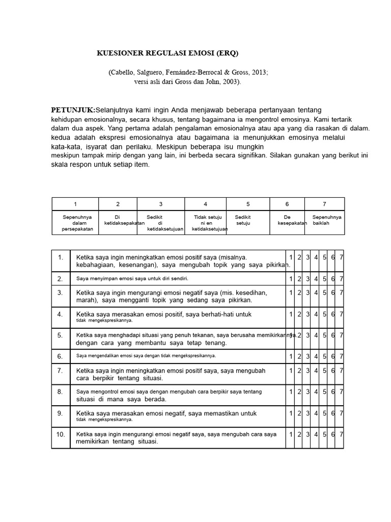 Kuesioner Regulasi Emosi (ERQ) (2) | PDF