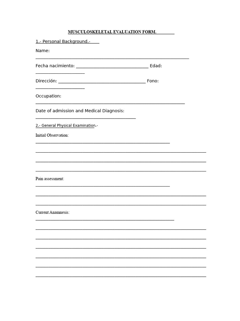 Musculoskeletal Evaluation Form Template | PDF | Physical Examination ...