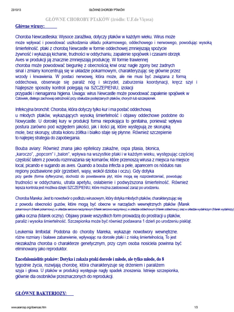 Główne Choroby Ptaków | PDF