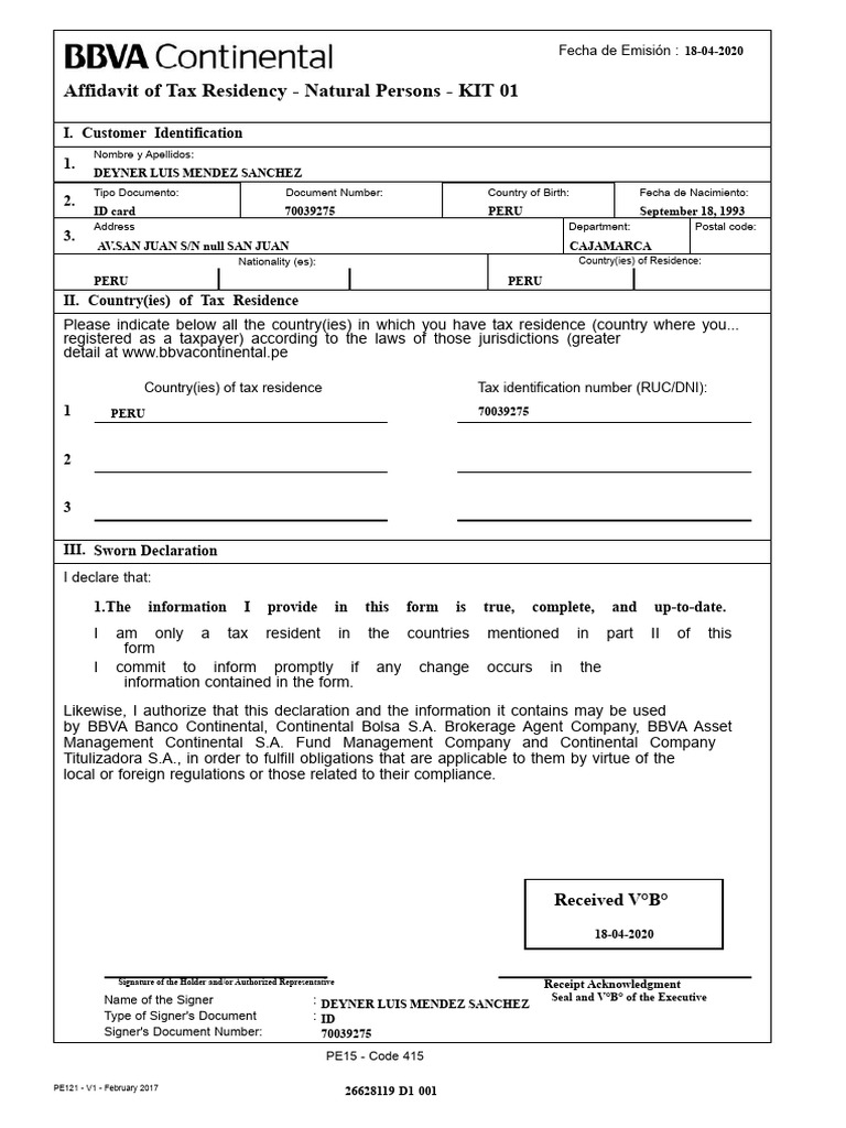 Affidavit of Tax Residence - Individuals - KIT 01 | PDF | Taxes | Government Finances