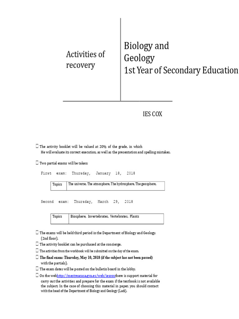 Recovery Activities for Biology & Geology | PDF | Rock (Geology) | Plants