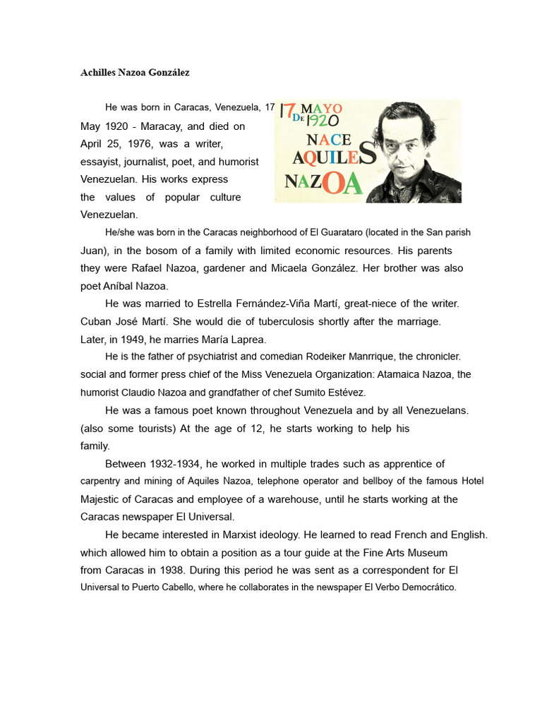 Biography of Aquiles Nazoa | PDF