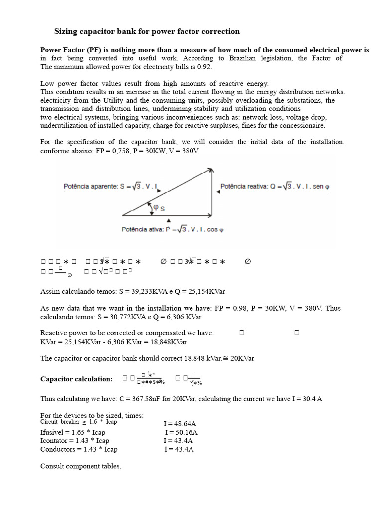 Sizing Capacitor Bank For Power Factor Correction | PDF