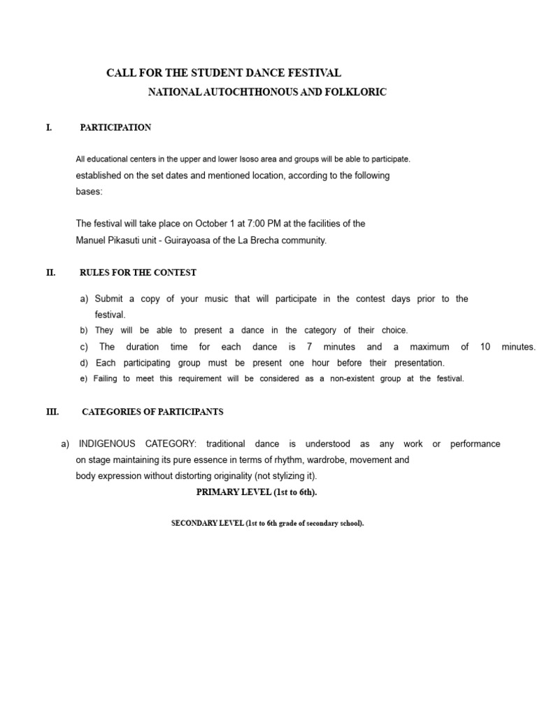 Student Dance Festival Participation Guide | PDF | Dances | Entertainment