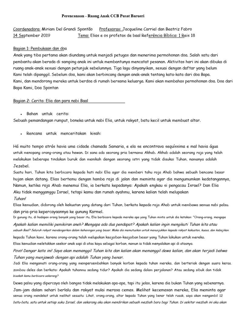 Perencanaan Kegiatan Anak: Elia dan Baal | PDF