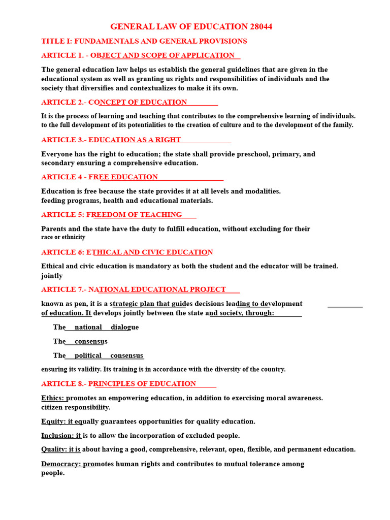 Summary of The General Education Law 28044-2022 | PDF | Sustainable ...
