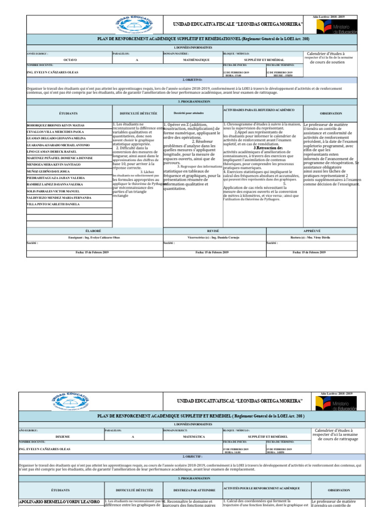 Plan de Renforcement Académique 2019 | PDF | Statistiques | Mathématiques