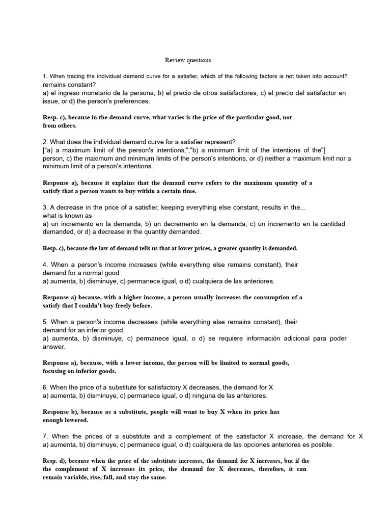 Economics 1. Review Questions | PDF | Demand | Economic Equilibrium