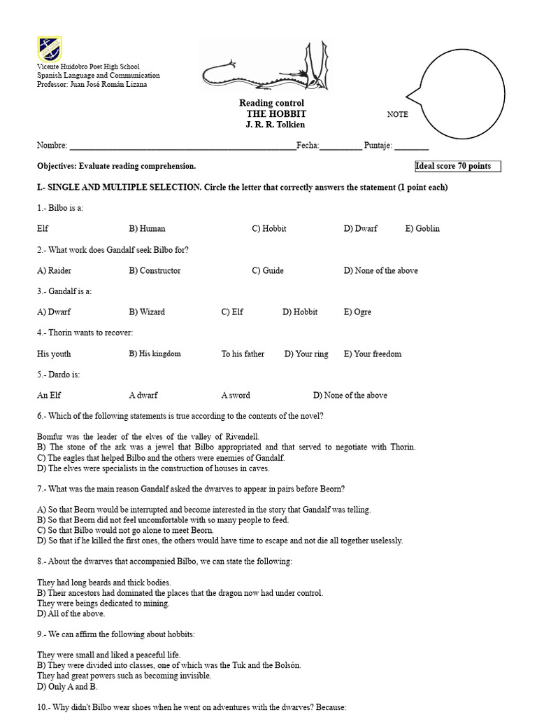 Reading Control The Hobbit | PDF | Bilbo Baggins | The Hobbit