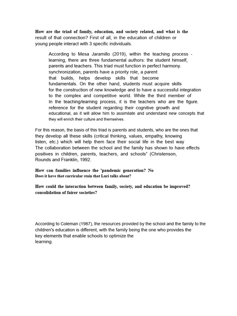 How The Family Triad Is Related | PDF | Teachers | Learning